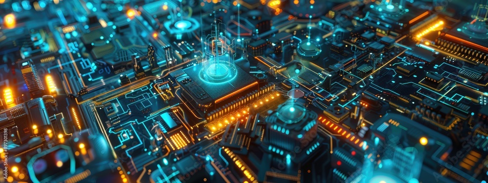 Advanced Technology Hub Sparkles, Innovative Tech Hub Illuminated, Tech ...