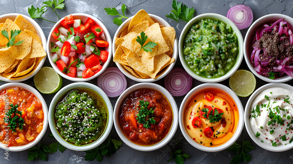 vector illustrations of different dips with chips, perfect for party ...