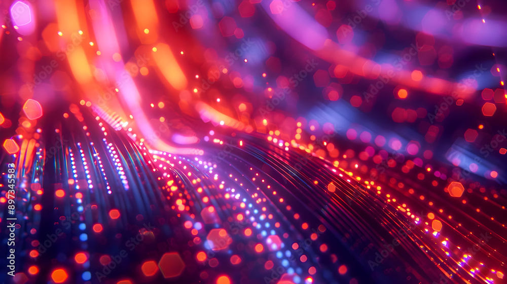 Stylized 3D depicting a dynamic high tech scene with glowing fiber ...