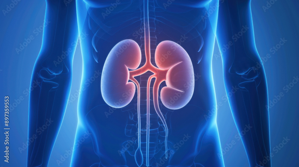 Detailed medical illustration of human kidney anatomy showing the ...