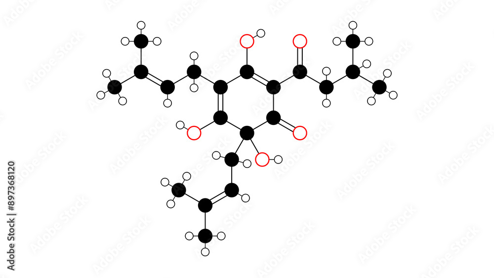 humulone molecule, structural chemical formula, ball-and-stick model ...
