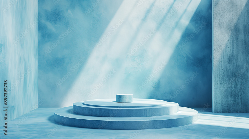 Blue background for product presentation with shadows and light. Empty ...