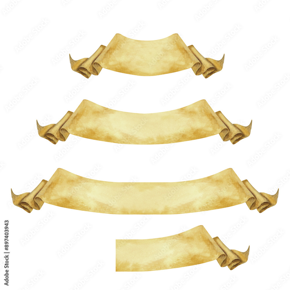 Watercolor empty banner ribbons. Elements of paper tape for text of ...