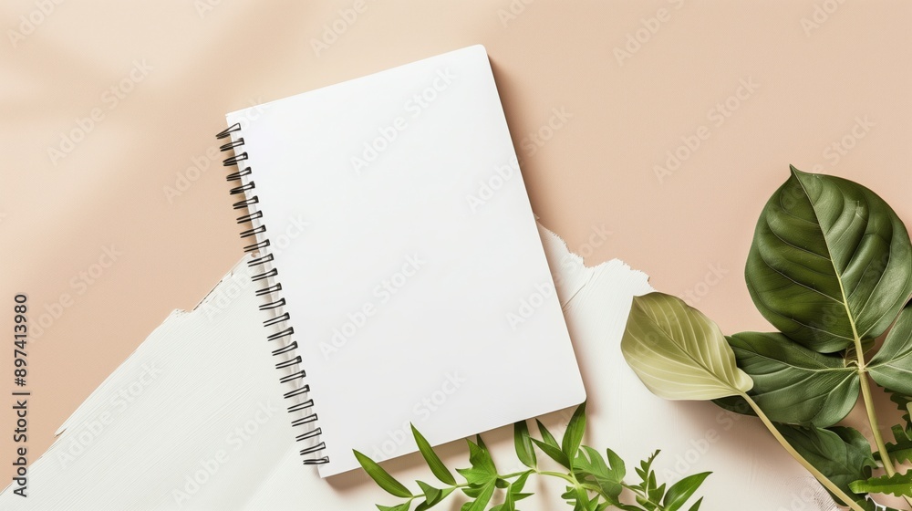 Open blank sheet of sketchbook on spiral, white paper notebook on ...
