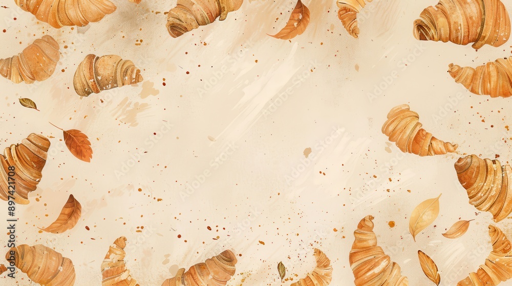 An illustrator artwork of minimal croissants pattern, soft pastel ...