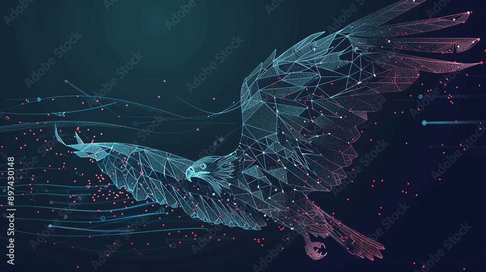 Eagle-themed digital wireframe design featuring polygon technology with ...