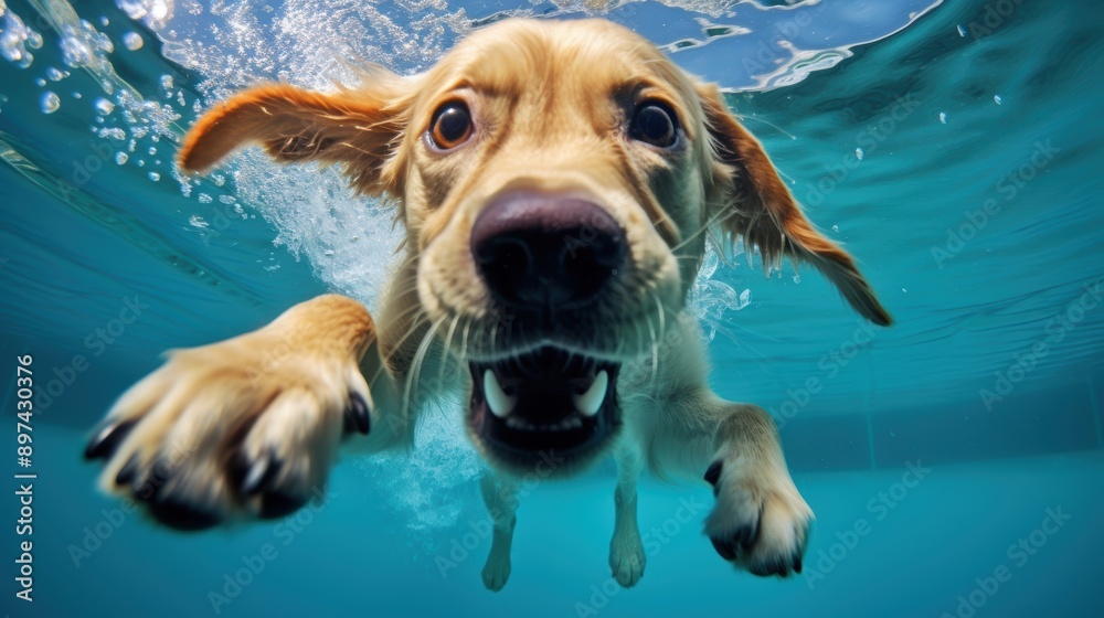 Funny underwater picture of puppies in swimming pool playing deep dive ...