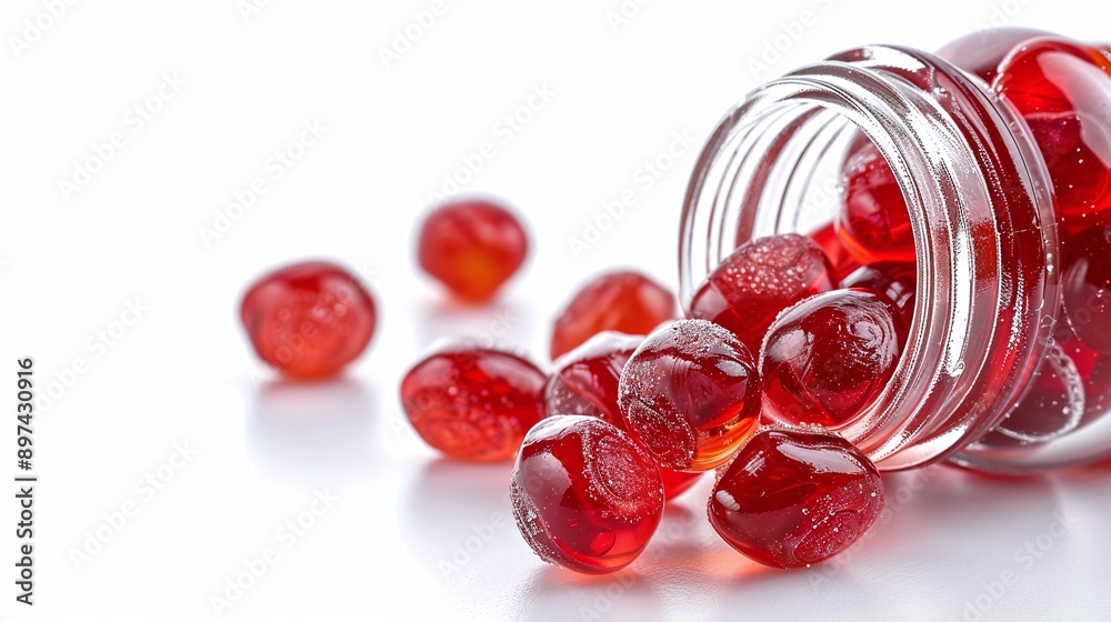 Highquality stock photo of red gummy candies in plastic bottle on white ...
