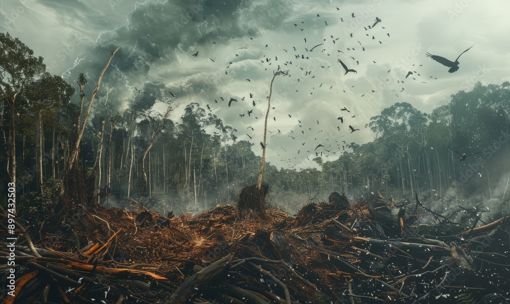 Deforestation and habitat loss: Portray the destruction of forests and ...