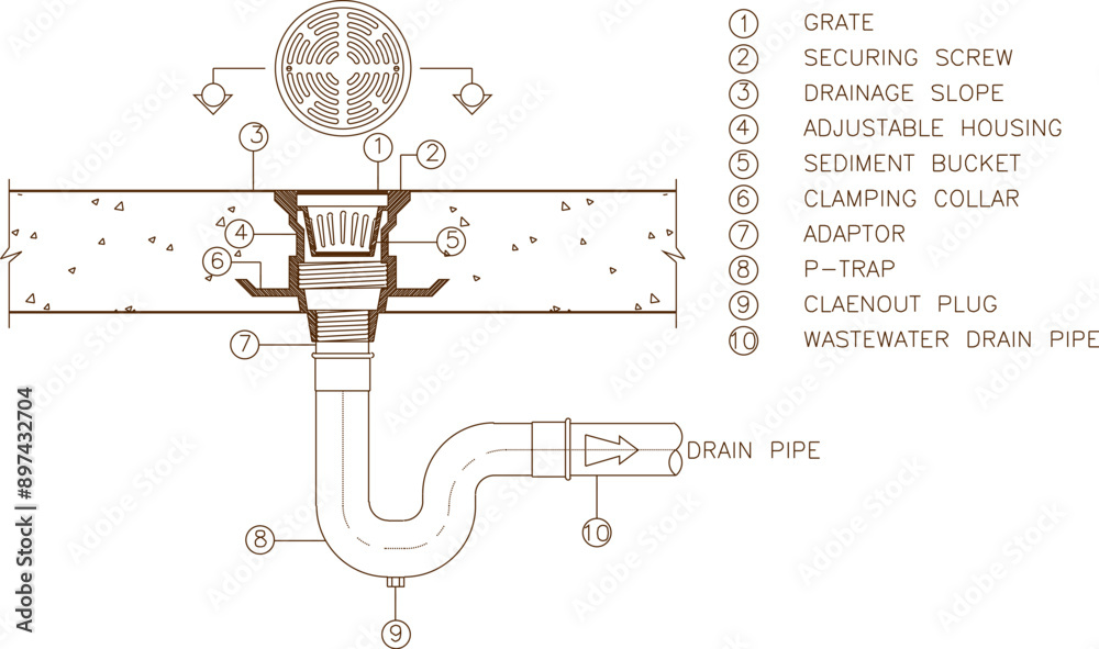 Vector silhouette illustration sketch of detailed Roof Drain and Floor ...