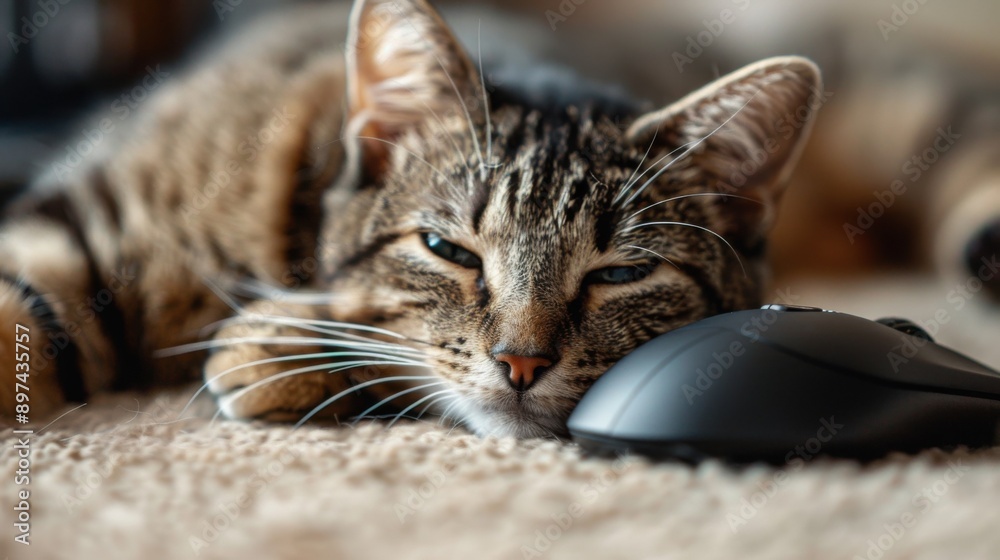 Digital Disconnect: Adorable tabby cat naps peacefully on a computer ...