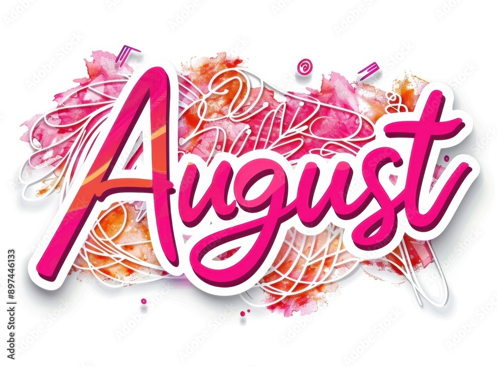 Sticker design of the word "August" in cursive writing, white ...
