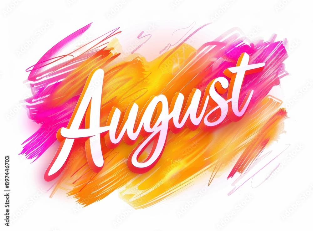 Sticker design of the word "August" in cursive script, with an orange ...