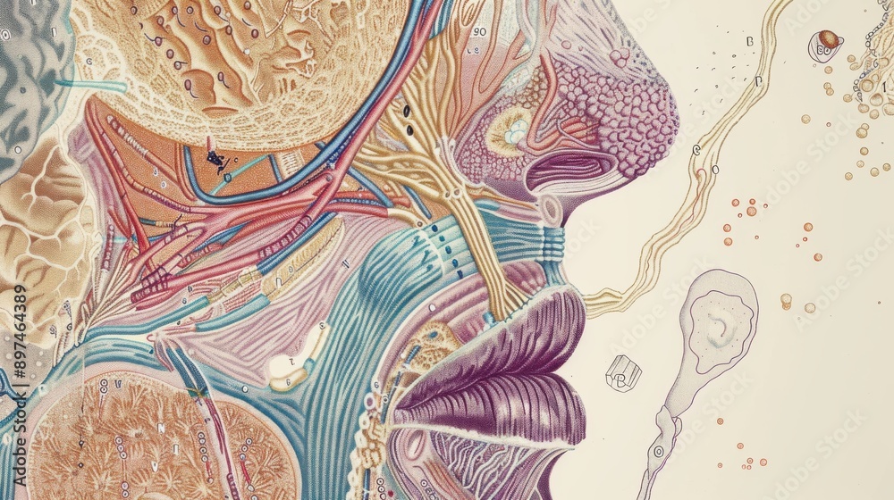 A detailed illustration of the integumentary system, showing the skin ...
