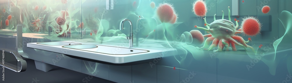 Bacteria thriving on bathroom surfaces, germs, bathroom, depicting ...