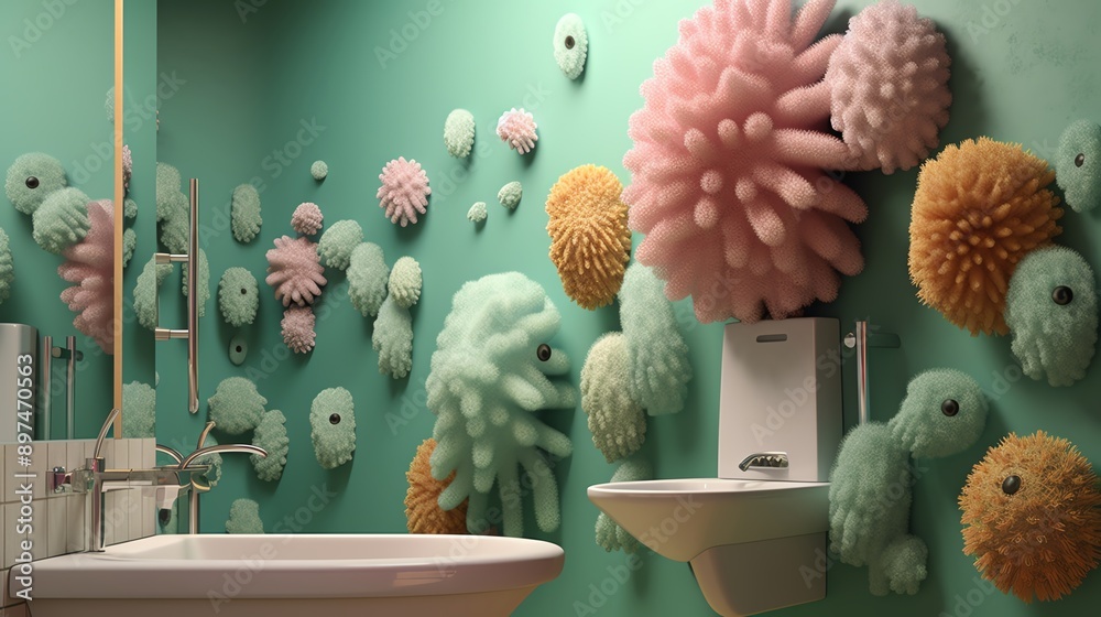 Pathogenladen bathroom sponges, germs, bathroom, representing common ...