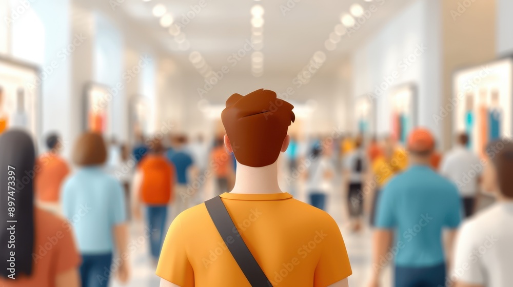 A person stands out in a crowd as they navigate through a busy shopping ...