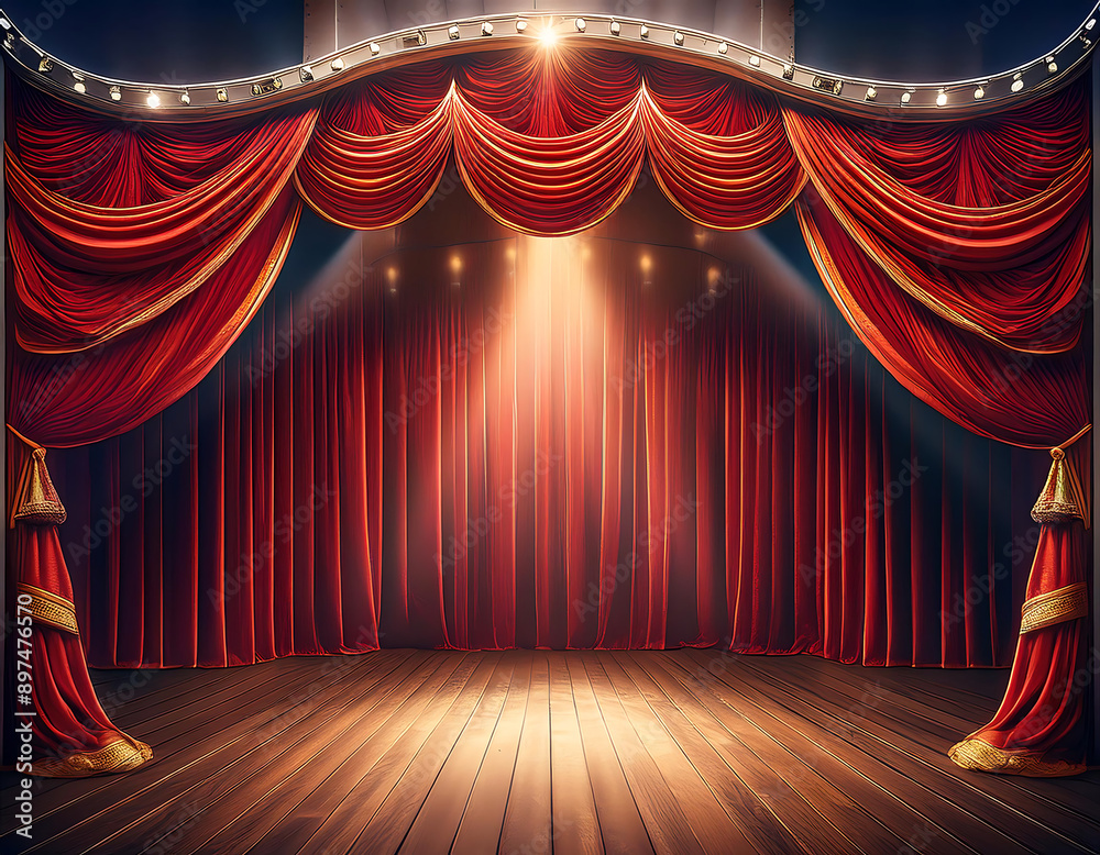 Carnival Stage with Red Curtain- A 3D stage with a red curtain and ...