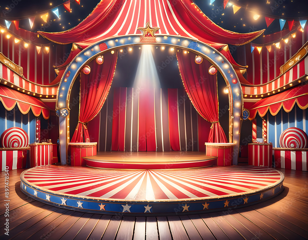 Circus Stage Podium- A colorful circus-themed podium with a 3D carnival ...