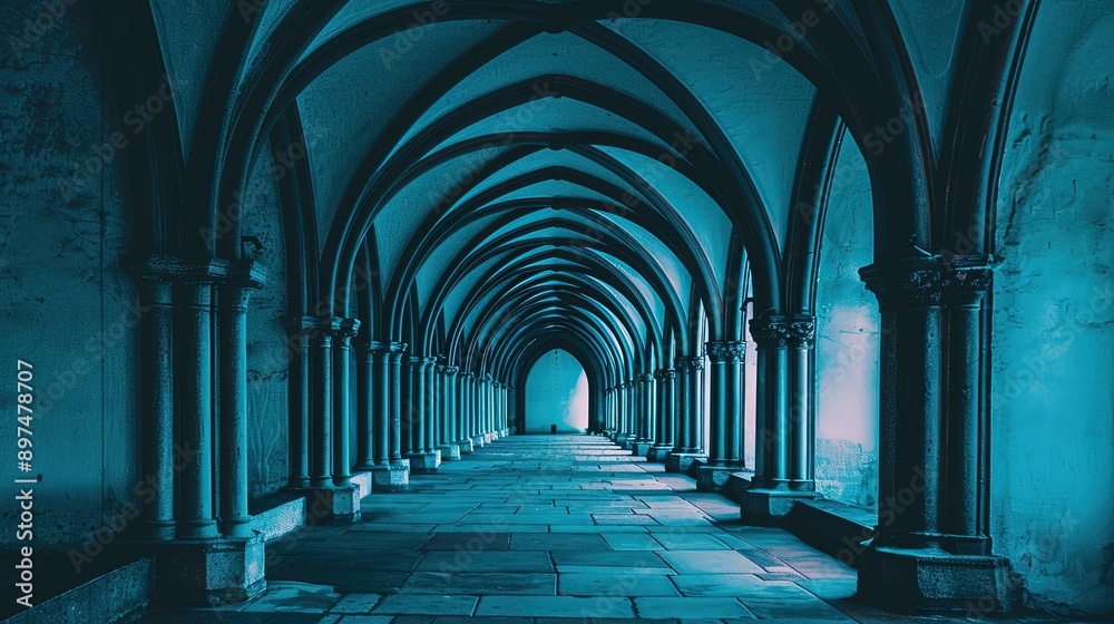 Majestic Gothic Cathedral Arches and Gargoyles in Dark Shadows ...