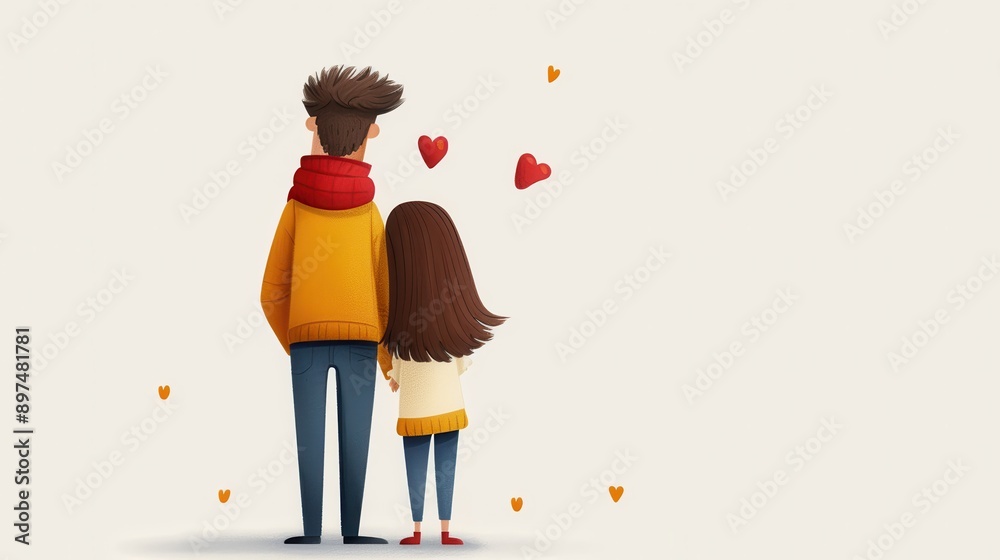 An engaging illustration depicting a couple seen from behind ...