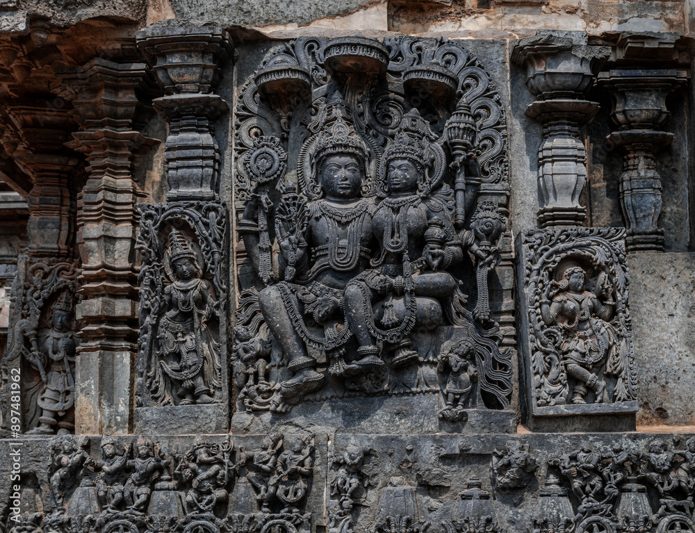 Intricate carvings of Hindu deities and also depict scenes from Hindu ...