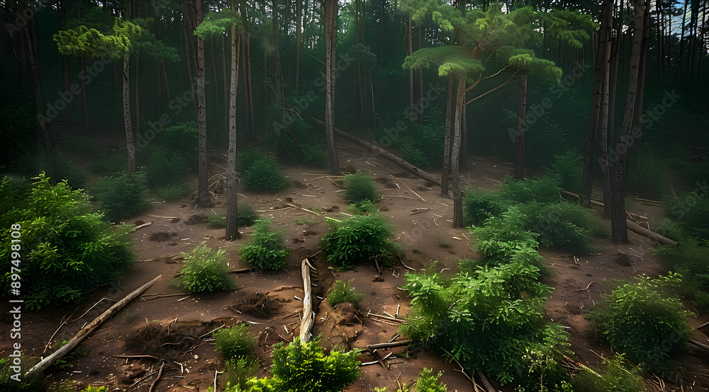 forest with dense greenery, illegal dumping effects, land pollution ...