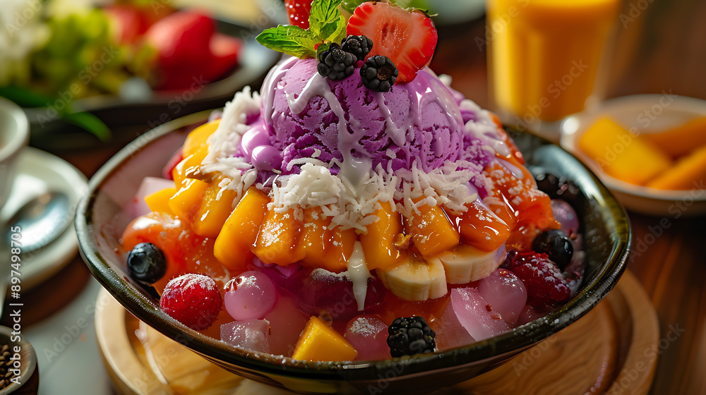 Halo-Halo Heaven: A vibrant bowl of halo-halo with layers of shaved ice ...