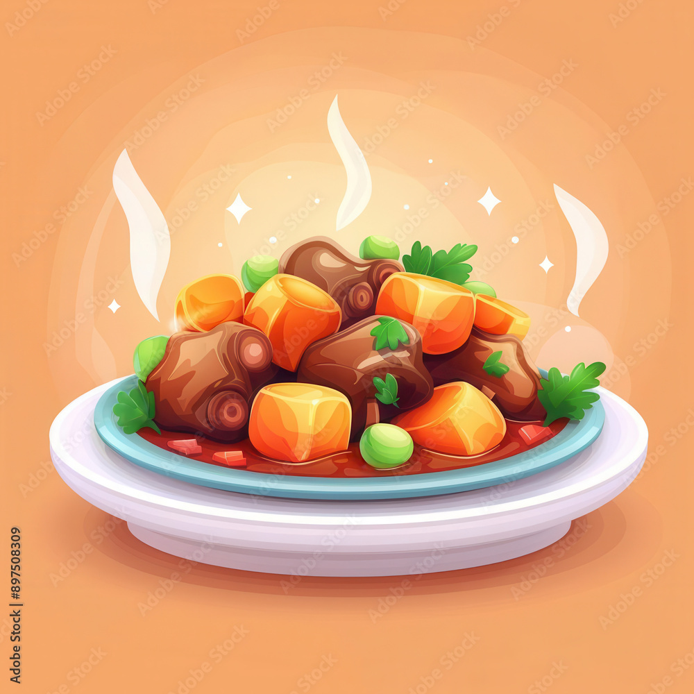 Pork knuckle stew flat design front view hearty meal theme cartoon ...