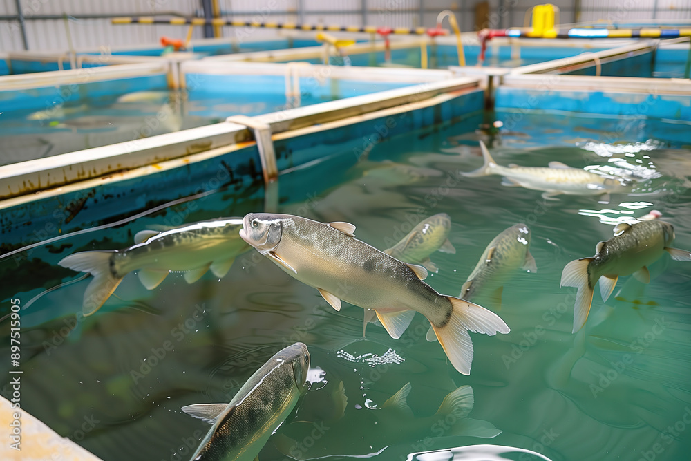 Live Fish Swimming in Clean Aquaculture Tanks at a Fish Farming ...