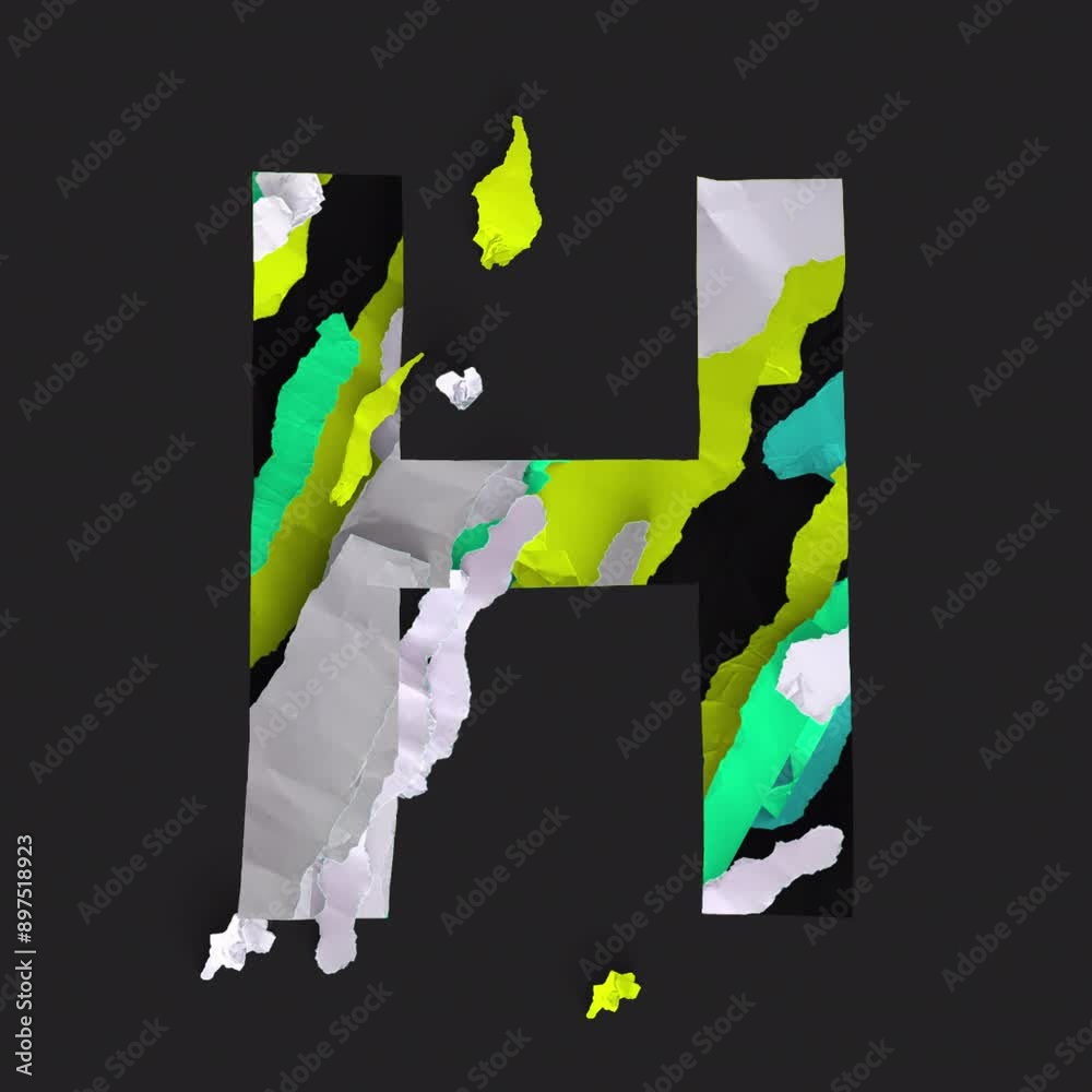 Animated shredded paper style letter H with embedded alpha for easy ...