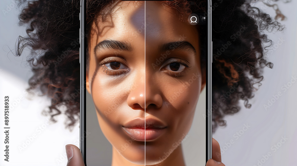 Realistic photograph of an African American woman face, with the left ...