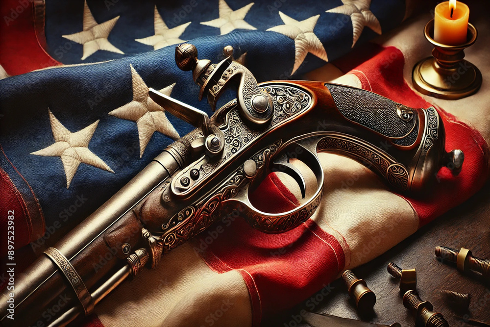 Colonial Heritage The Flintlock Pistol and American Flag Stock ...