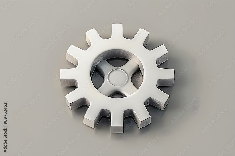 3D rendered white gear wheel on soft gray background, symbolizing ...
