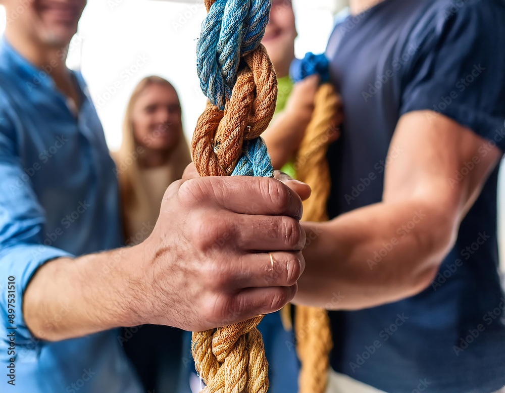Teamwork Rope Concept- A strong, diverse rope held by a team ...