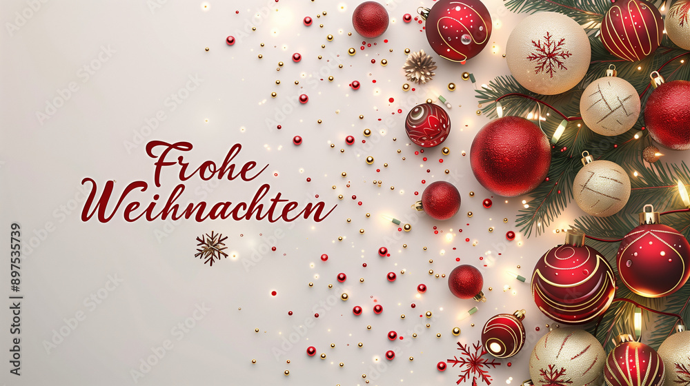 Beautiful background with Christmas theme, guirlandes with red and ...