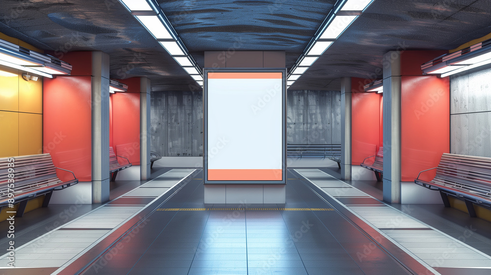 Blank poster mockup in a train station platform with commute ...