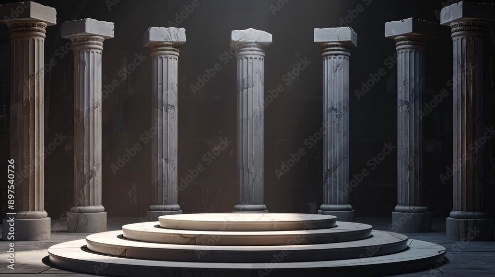 Ancient Greek Columns in a Circular Formation with Dramatic Lighting ...