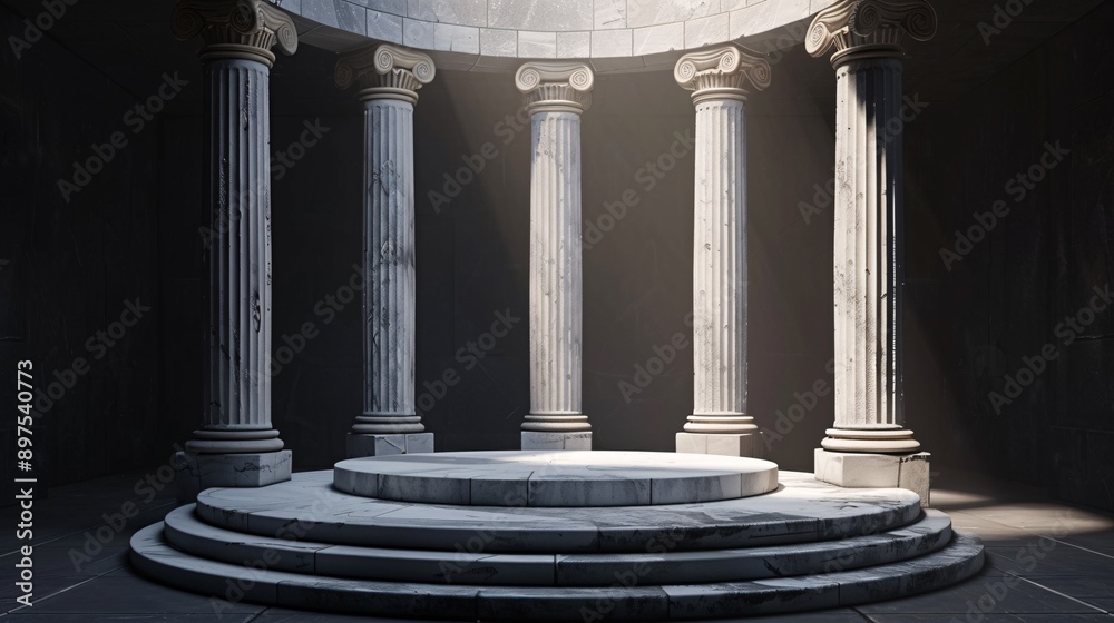 Ancient Greek Columns in a Circular Formation with Dramatic Lighting ...