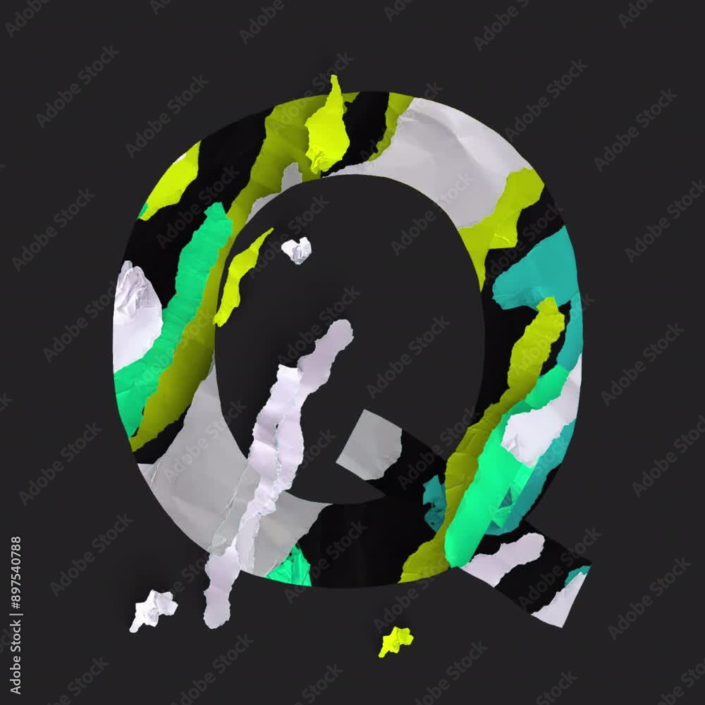 Animated shredded paper style letter Q with embedded alpha for easy ...
