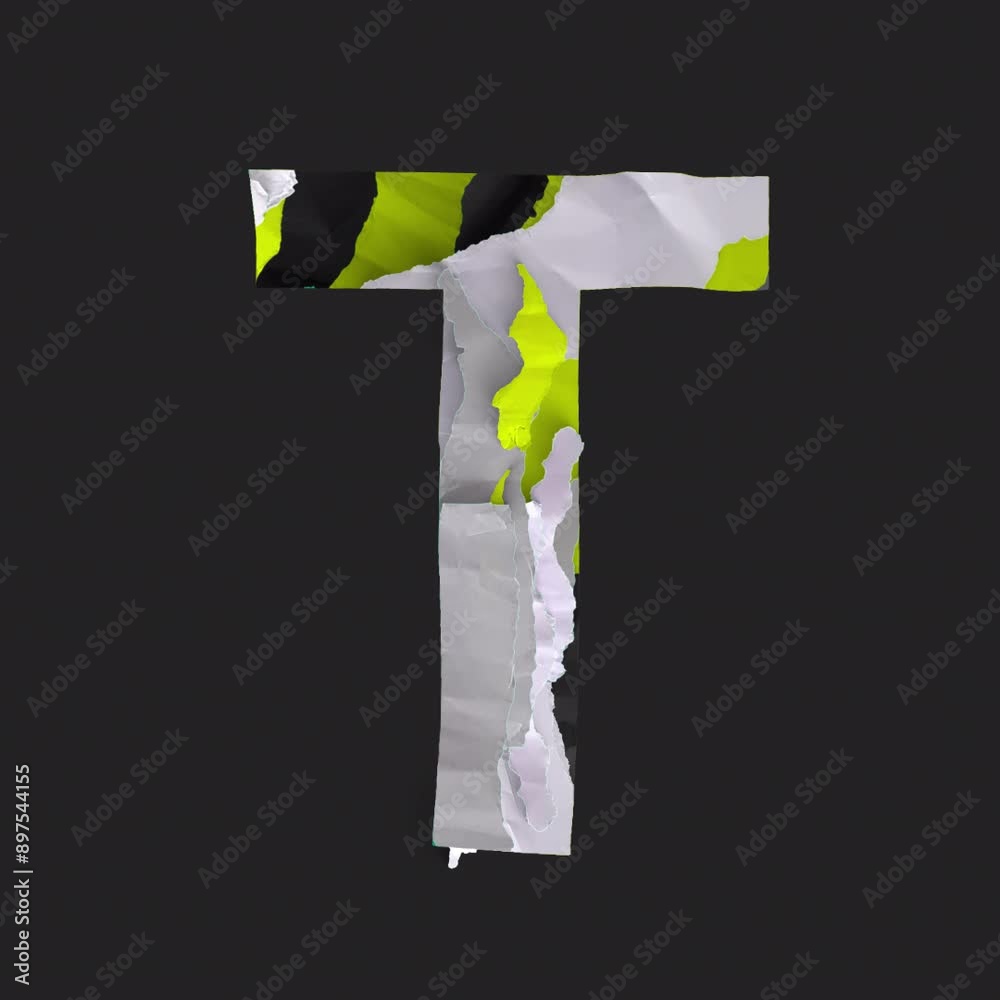 Animated shredded paper style letter T with embedded alpha for easy ...