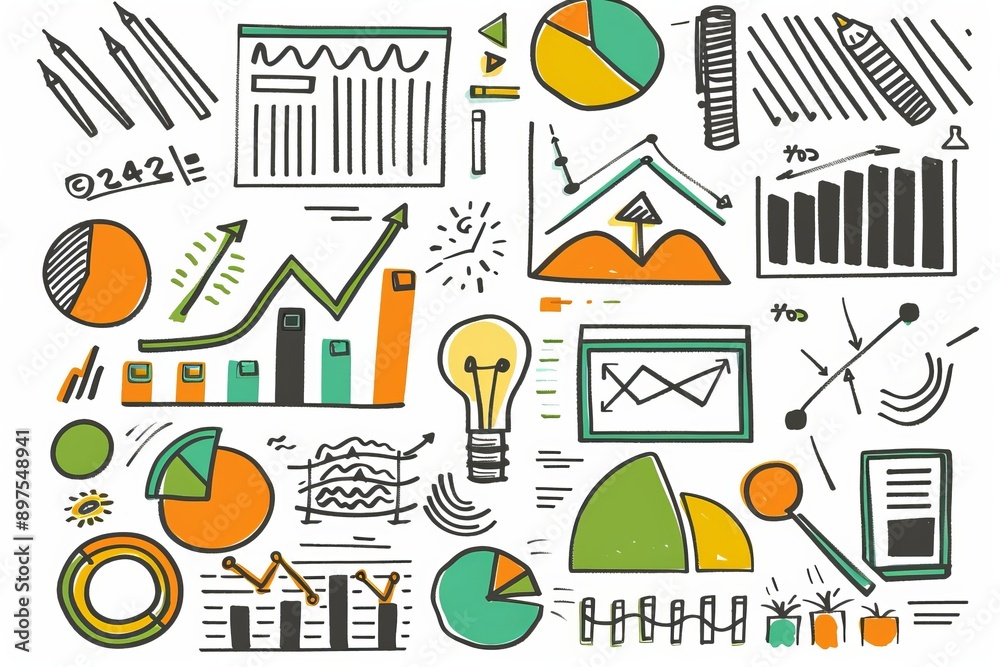 Graphs, charts, and calculations are depicted on a white background ...