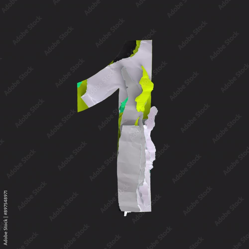 Animated shredded paper style number 1 with embedded alpha for easy ...