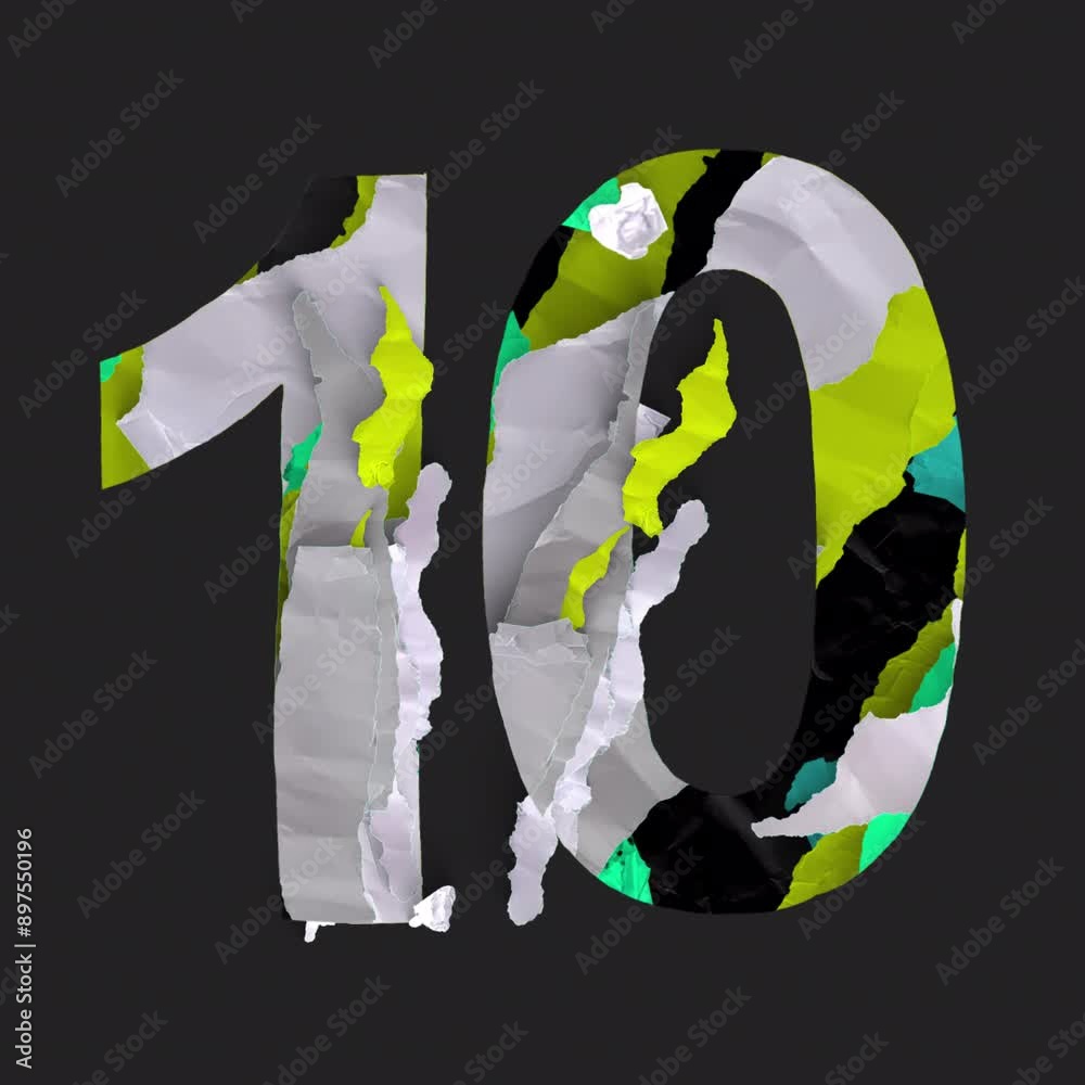 Animated shredded paper style number 10 with embedded alpha for easy ...