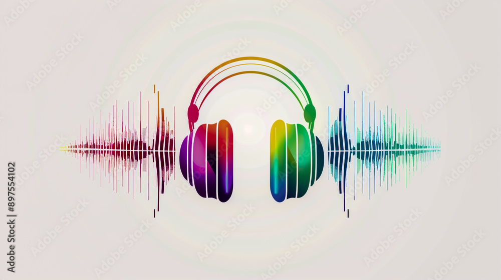 Simple logo featuring rainbow sound waves from headphones on a white ...
