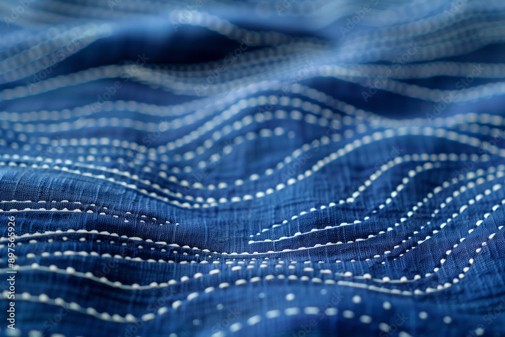 sashiko fabric wallpaper image, indigo color with white thread ...