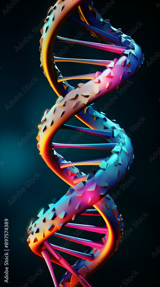 Detailed 3D Illustration of a Multi-coloured DNA Molecule Exhibiting ...