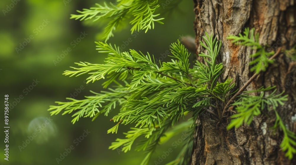 Red cedar branch, highlighting the rich color and texture of the leaves ...