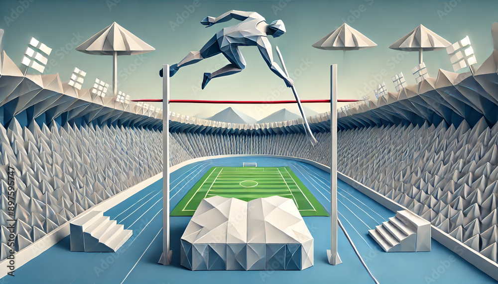 Origami-Style Pole Vaulter in Olympic Stadium Stock Illustration ...