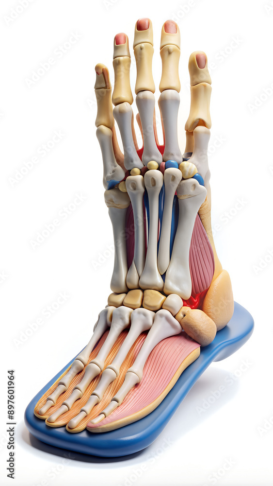 Anatomical model of the bones of the human foot wearing an orthopedic insole concept for ...